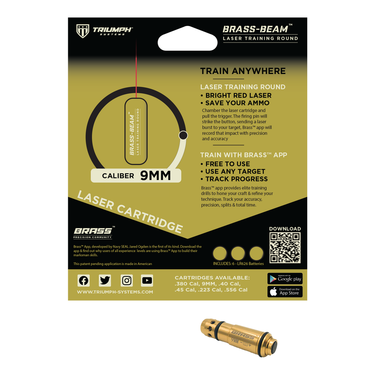 Triumph Systems Brass Beam Dry Fire Training Laser, 9mm