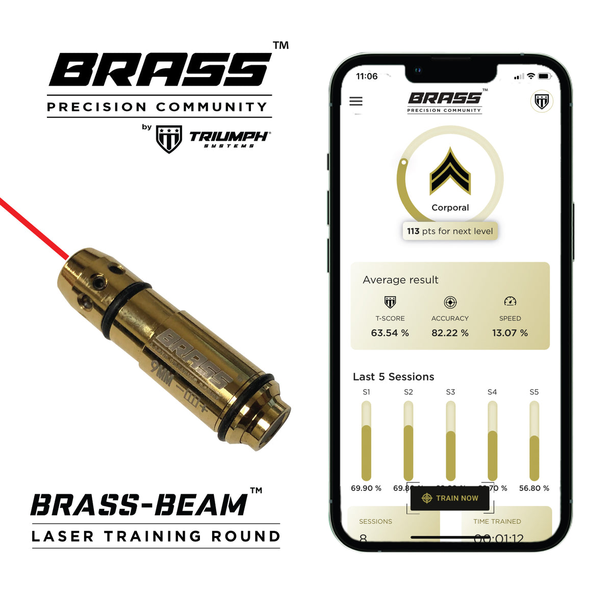 Triumph Systems Brass Beam Dry Fire Training Laser, 9mm